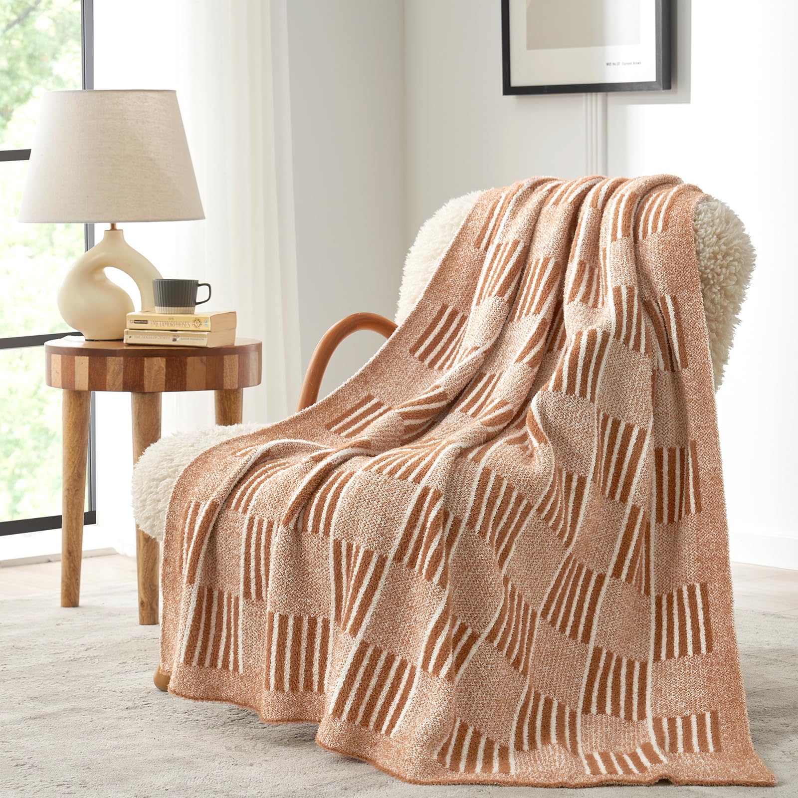 Snuggle Sac Checkered Orange Throw Blanket for Fall,Super Soft ...