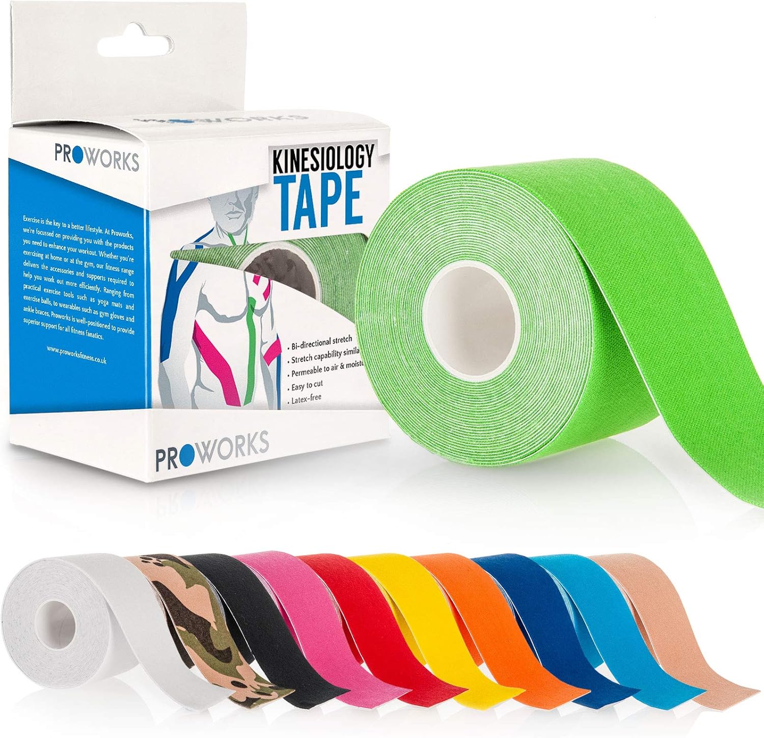 Proworks Kinesiology Tape | 5m Roll of Elastic Muscle Support Tape for ...