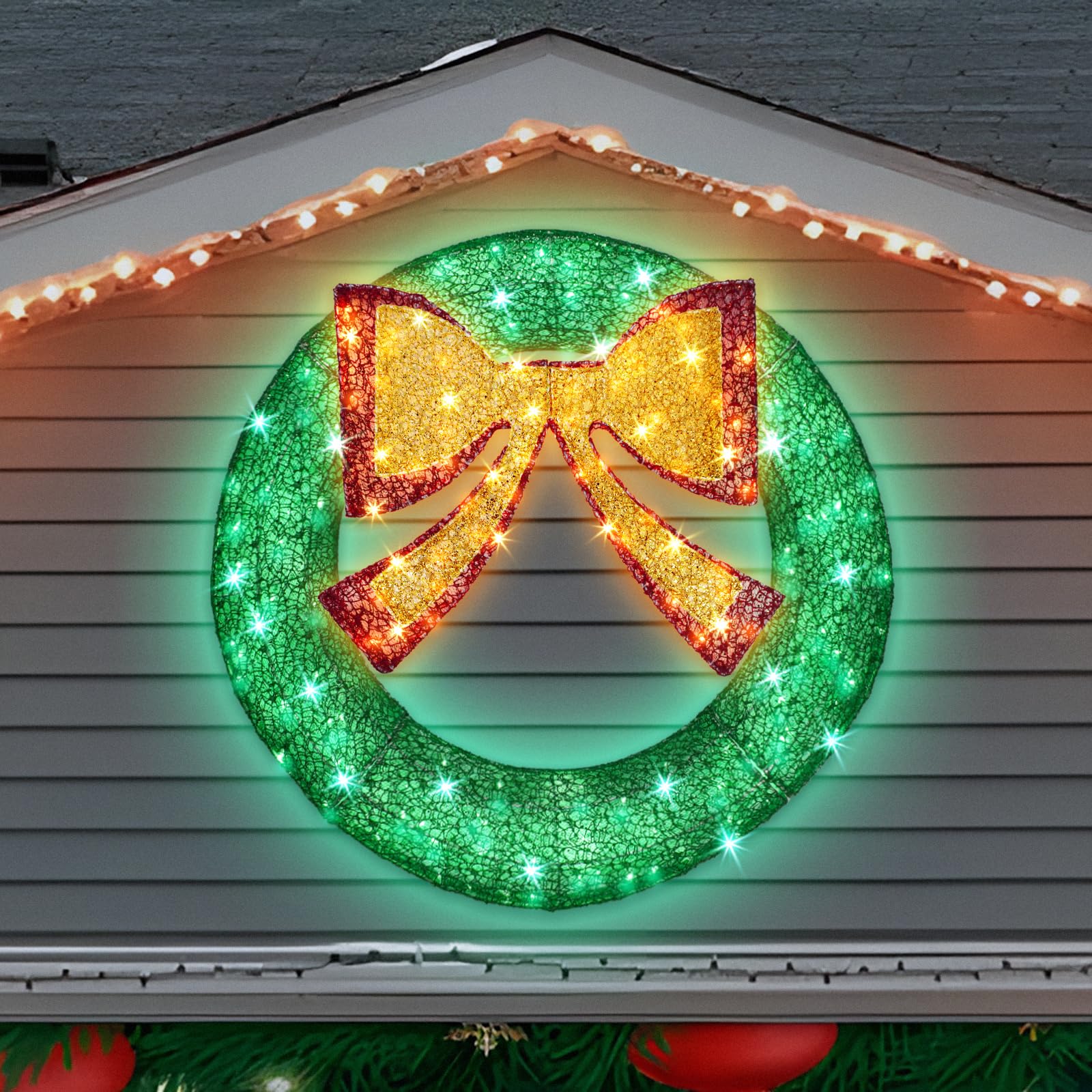 TORONTOKYO 47 Inch Lighted Christmas Wreath, 220 LED Large Outdoor ...
