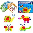 Amazon.com: 155 PCS Wooden Pattern Blocks Set, 24 Double-Sided Design ...