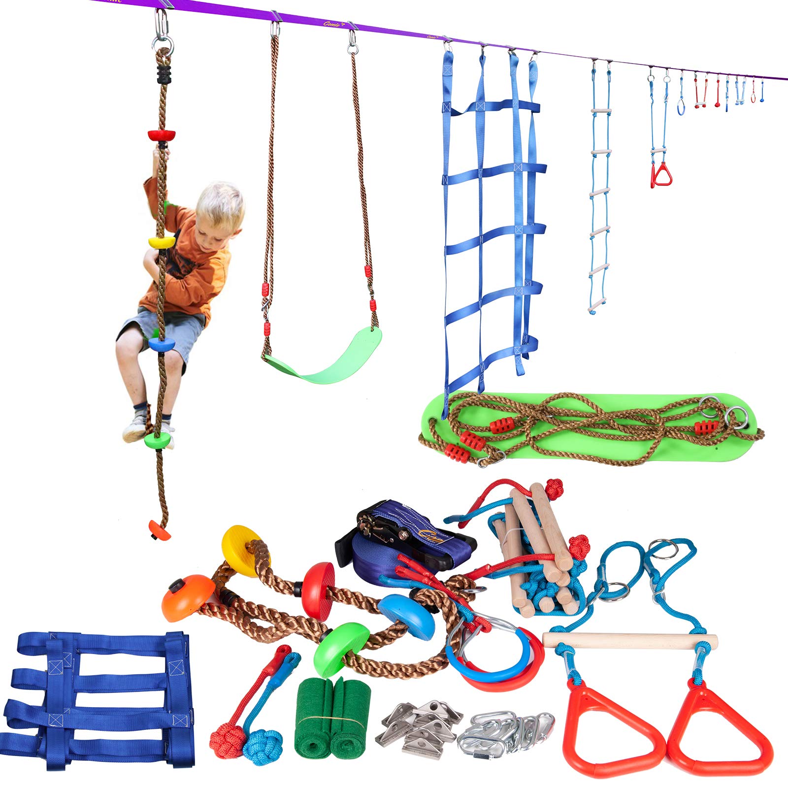 Buy Comie Ninja Warrior Obstacle Course for Kids - 54' Ninja Slack line ...