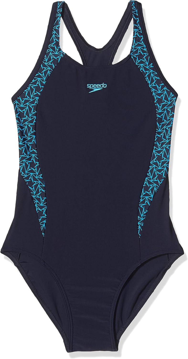 Speedo Boomstar Splice Flyback Swimsuit, Girls, Navy/Water, 13-14 ...
