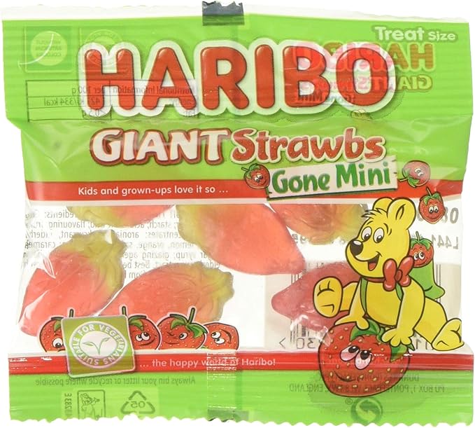 Haribo Giant Strawbs Mini Bags Vegetarian Strawberry Sweets, 1.6 kg ...