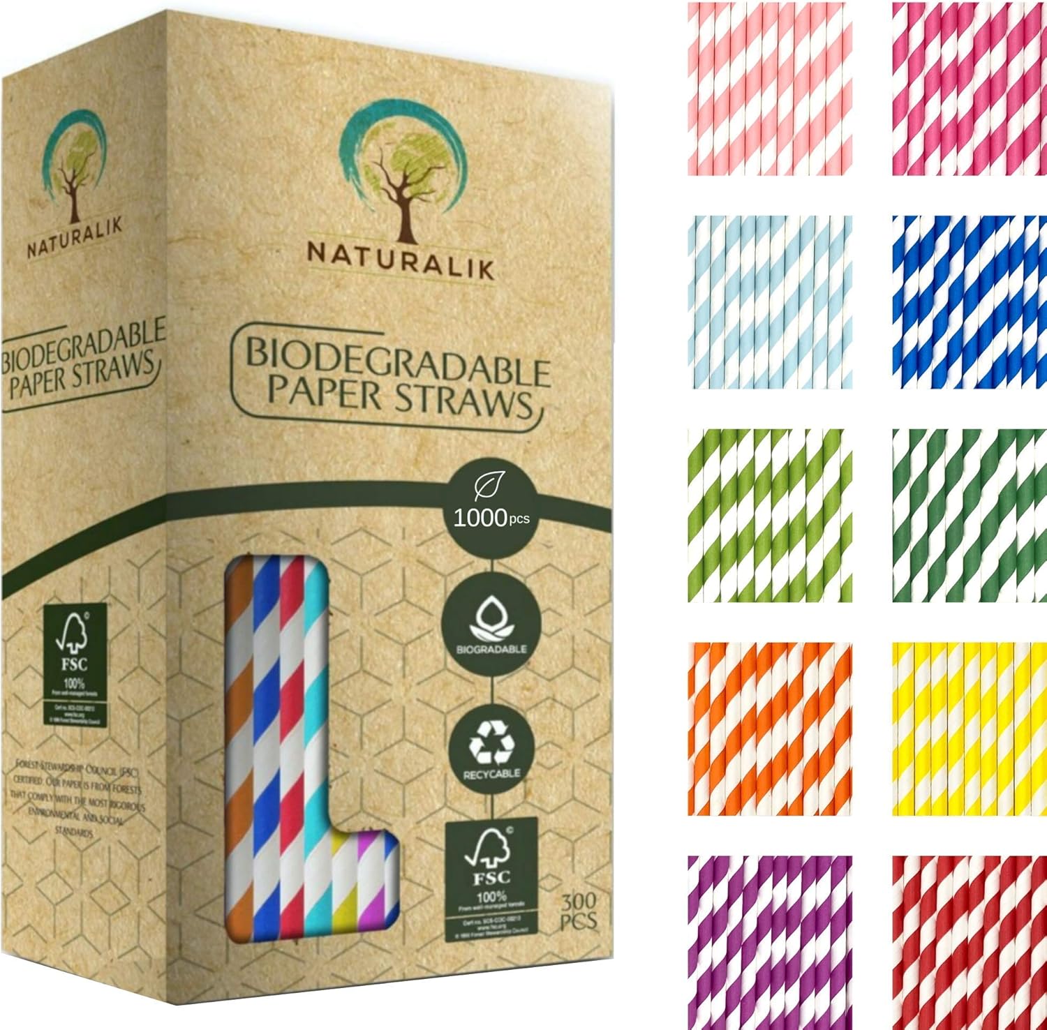 Amazon.com: Naturalik 1000 Pack Biodegradable Paper Straws - Premium ...