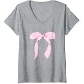 Amazon.com: Women's Pink Bow Coquette Aesthetic Bow Print Bow Graphic T ...