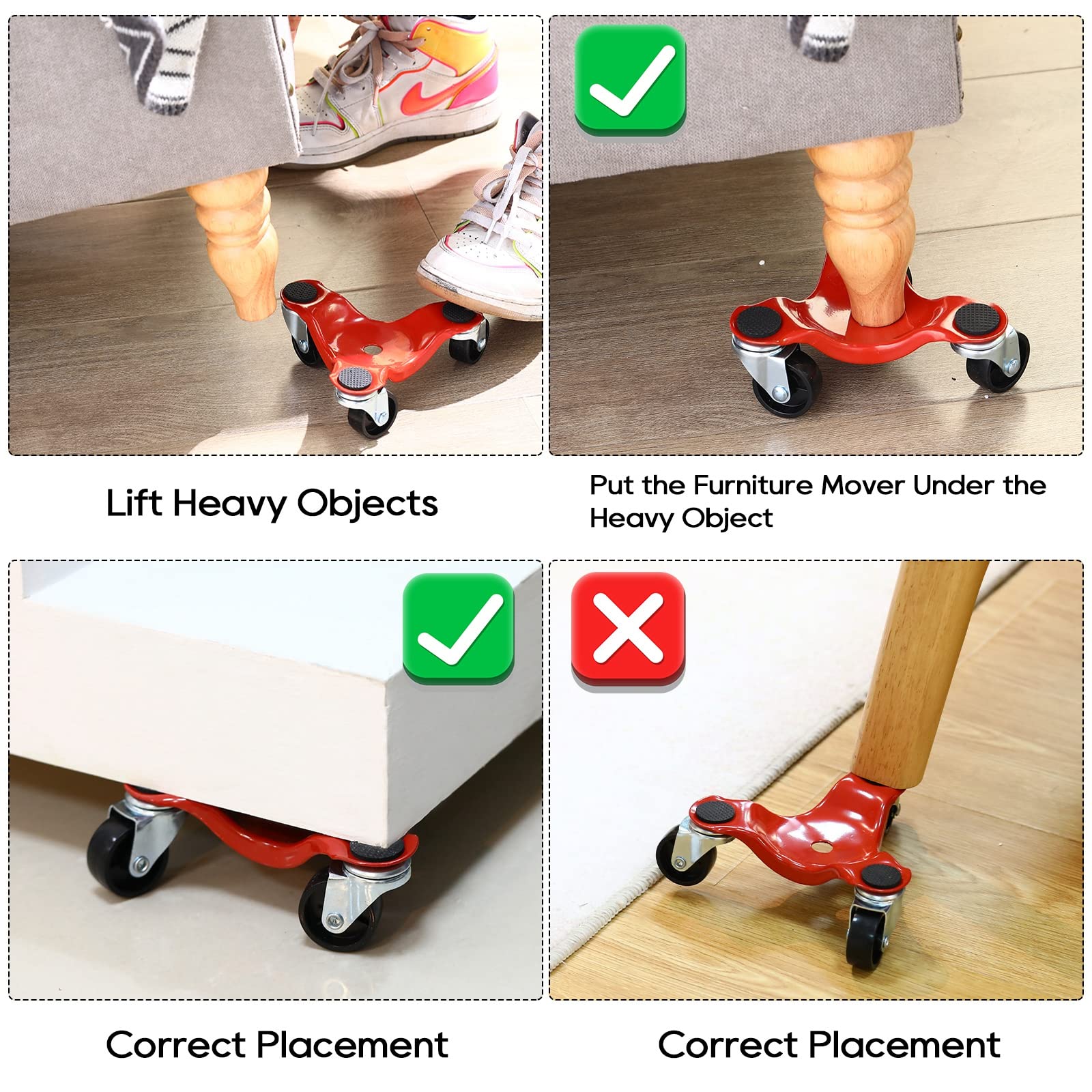 Mua 12 Pcs Furniture Mover Dolly 3 Wheels Dolly Steel Furniture Mover ...