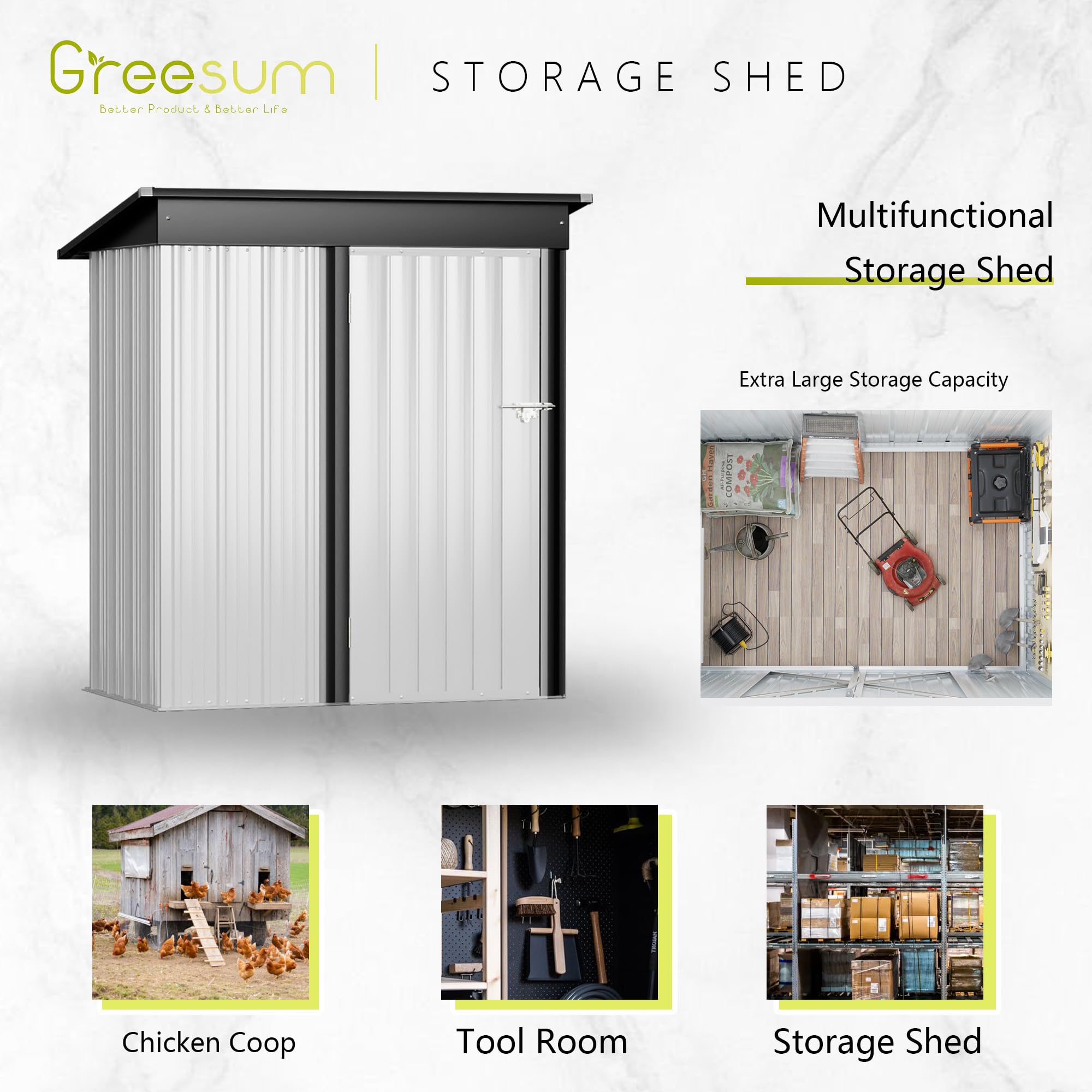 Greesum Metal Outdoor Storage Shed 5FT X 3FT, Steel Utility Tool Shed ...