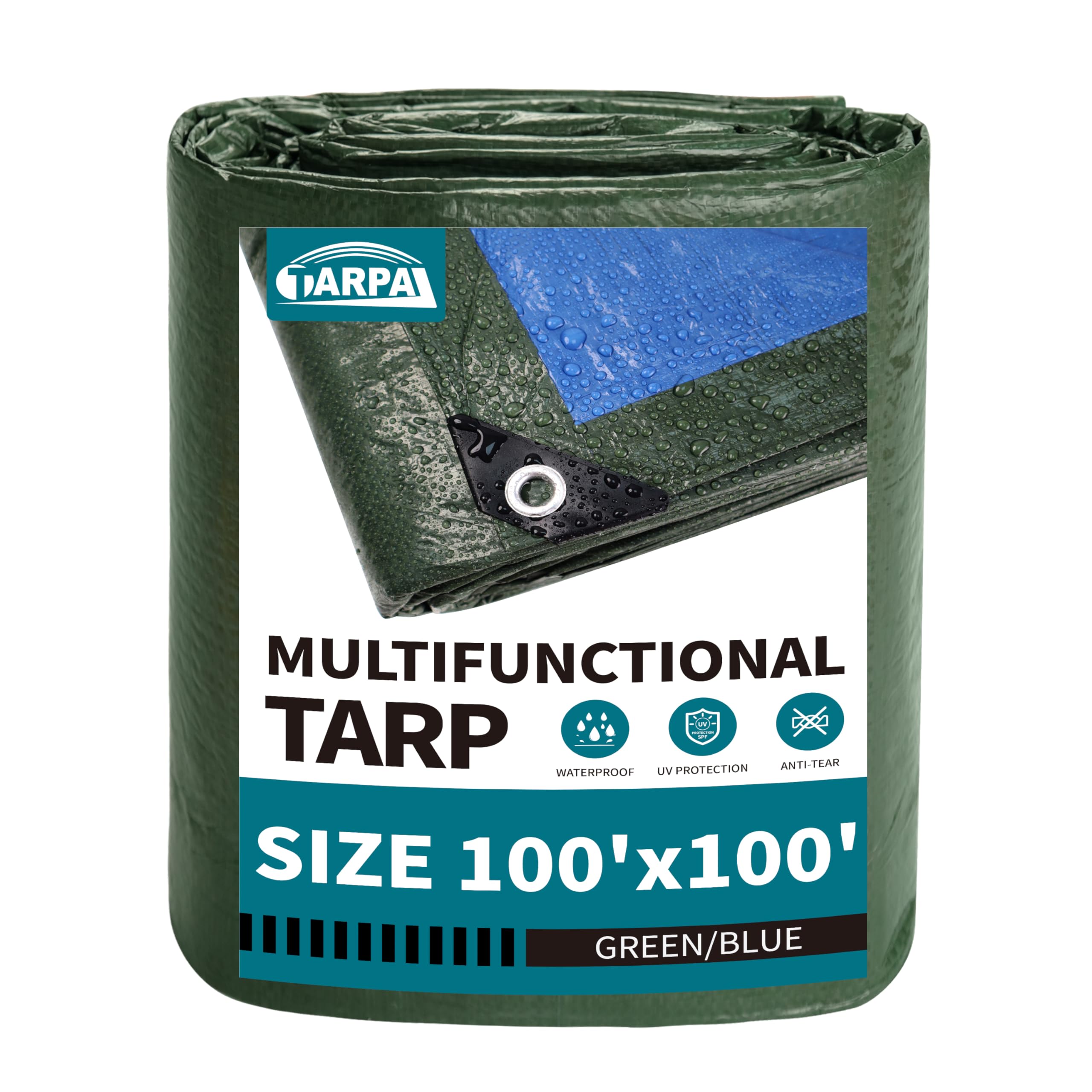 TARPAL 100x100 Green Tarp Waterproof Multipurpose Protective Cover All ...