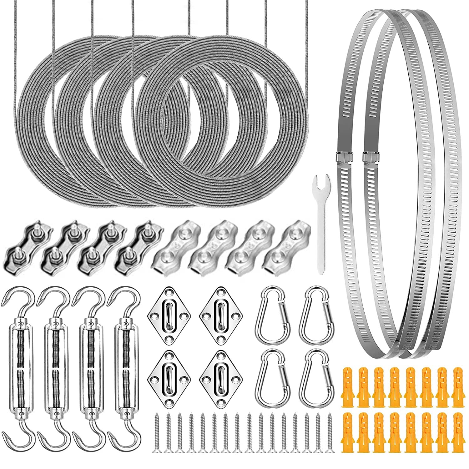 Sun Shade Sail Hardware Kit 6 inch with 4pcs 4 * 12ft Cable Wire Rope ...