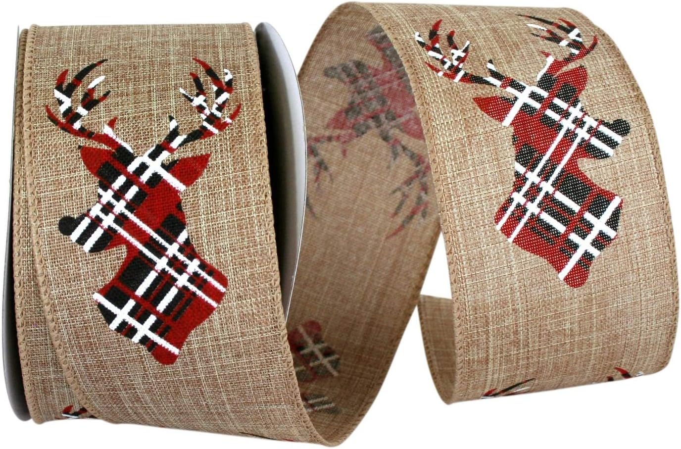 Amazon.com: Reliant Ribbon Deer Antler Plaid Linen Wired Edge Ribbon, 2 ...