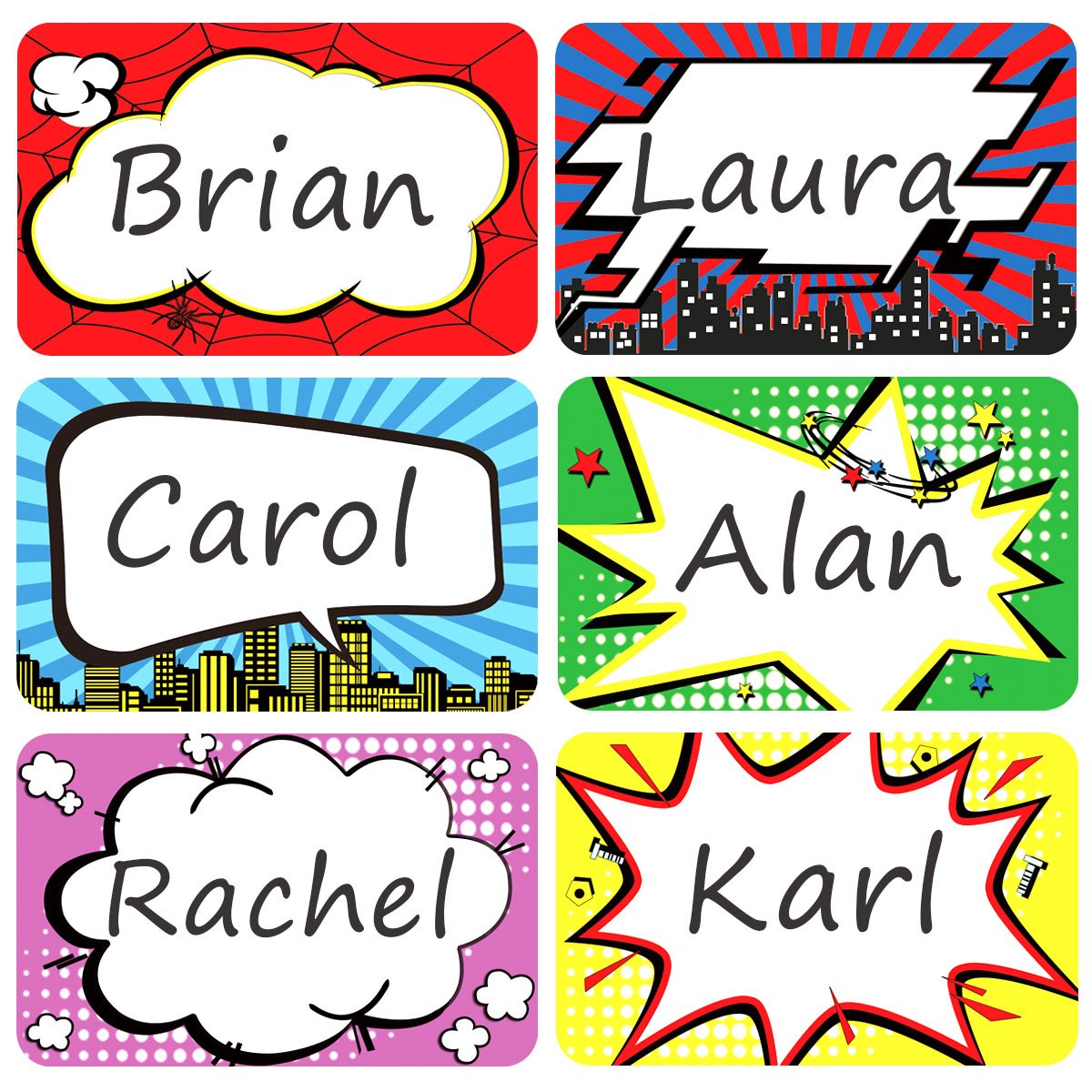 Galleon - 200Pcs Roll Superhero Name Tags Labels Perforation Line ...
