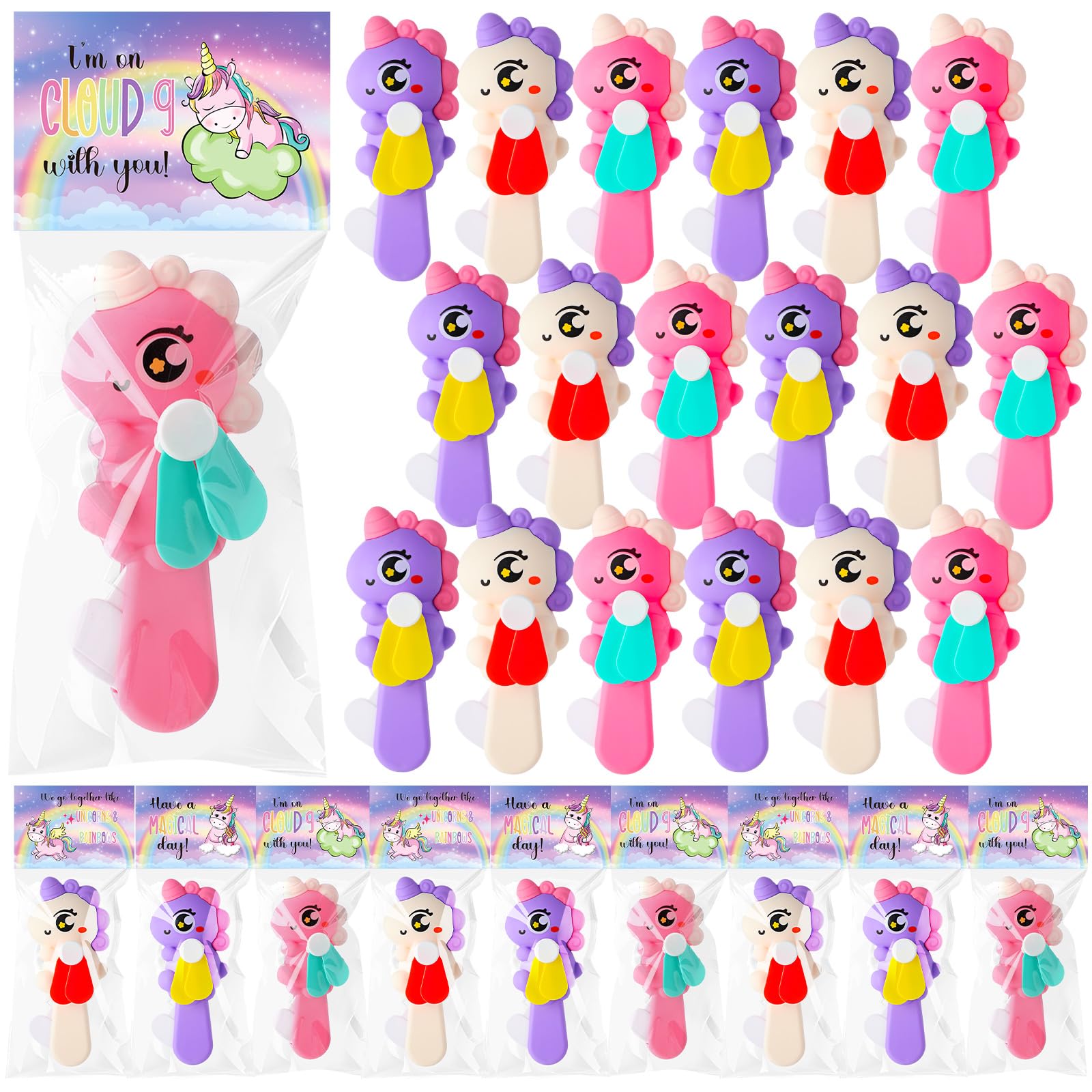 Kittmip 24 Pack Mini Portable Fans with Cards Gifts Cute Animal Fruit ...