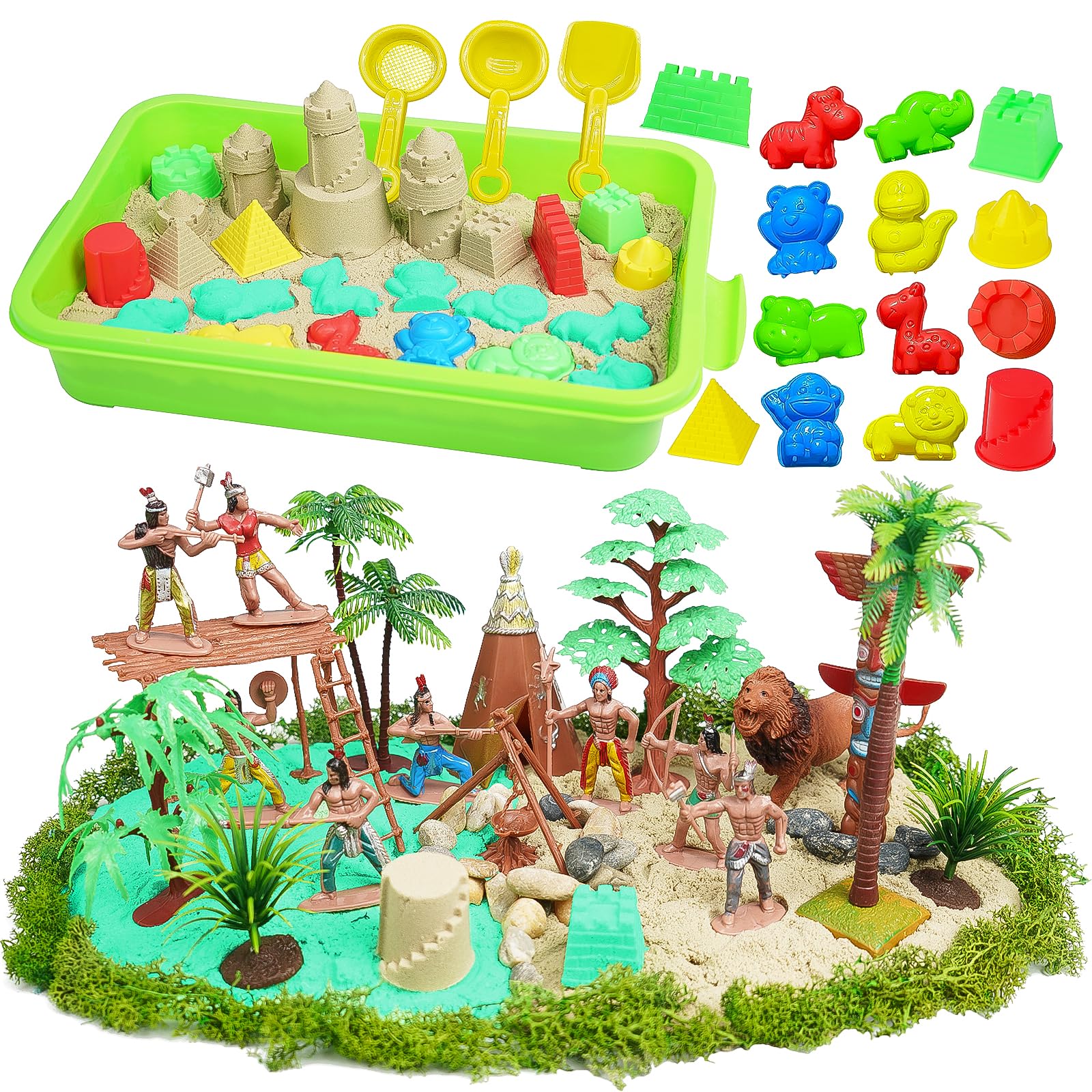 FANGBBO Native American Indians Figurines Sensory Bin Sand Kit for Boy ...