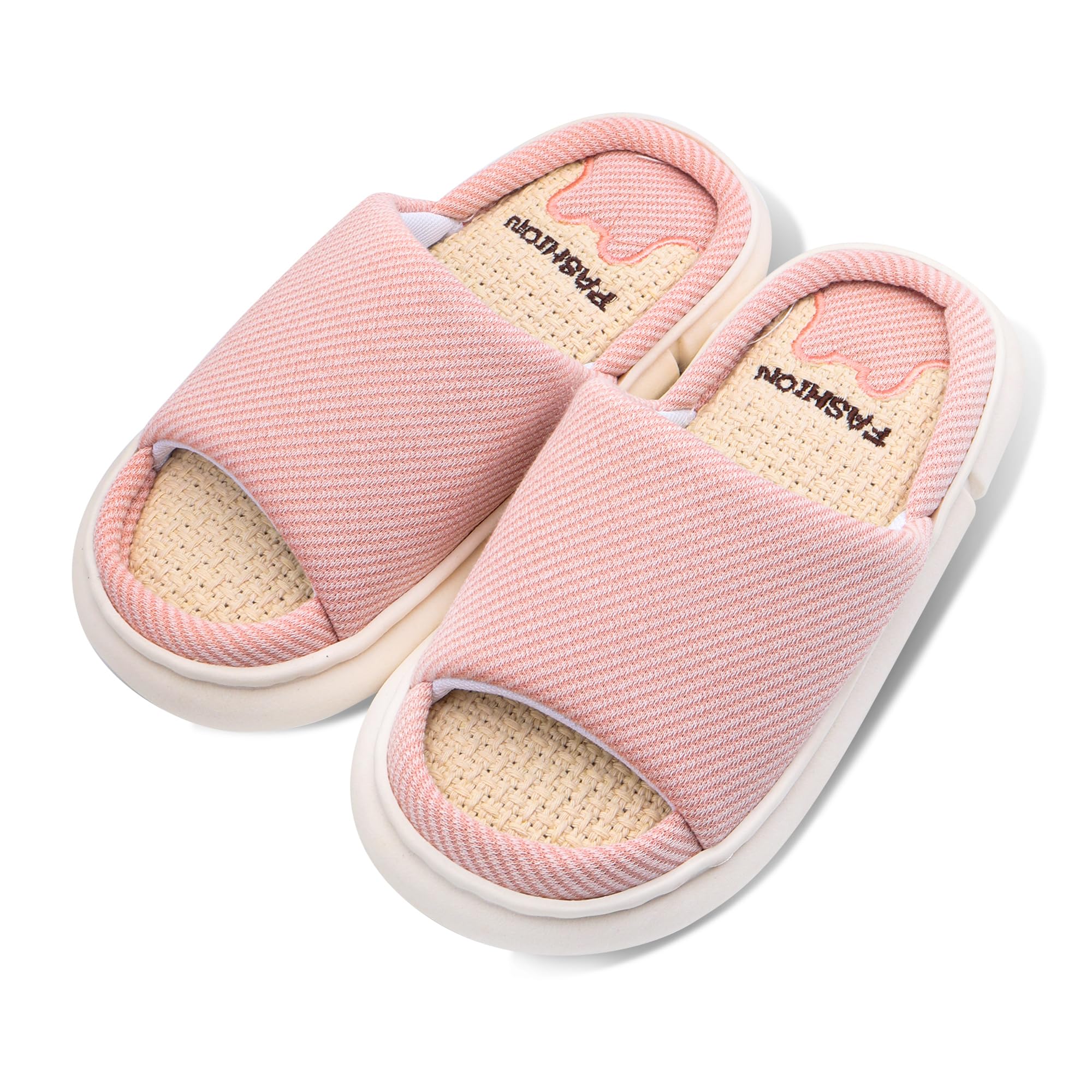 Fnionvn Women's Men's Fall Pink Linen Mute Indoor House Slippers,Thick ...