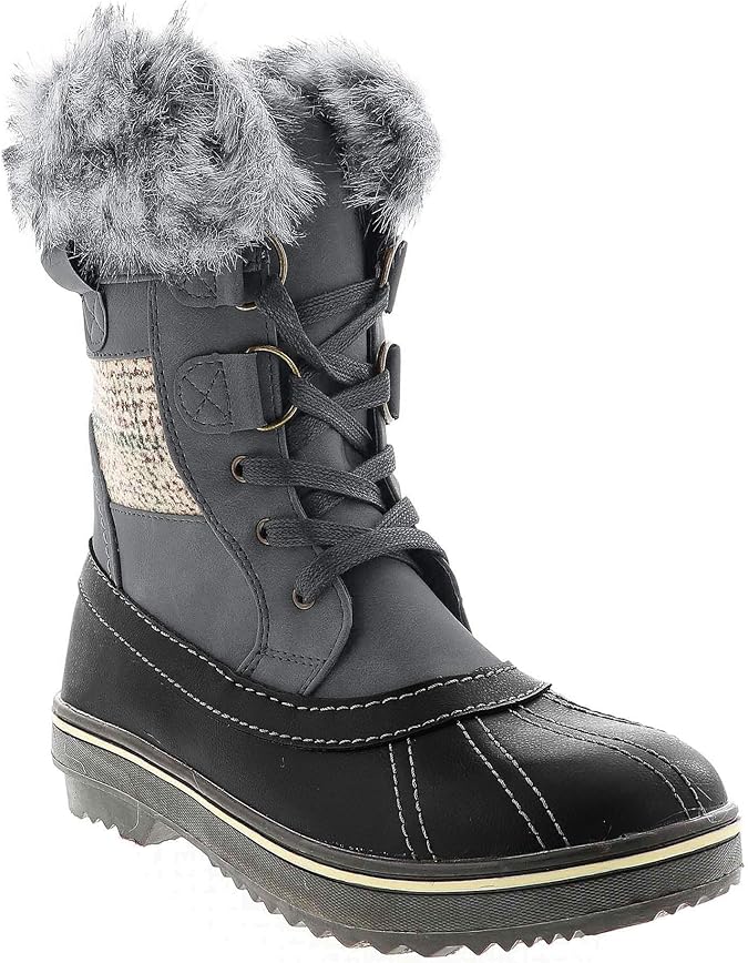 Amazon.com | PiePieBuy Womens Mid Calf Fuzzy Snow Boots Lace Up ...
