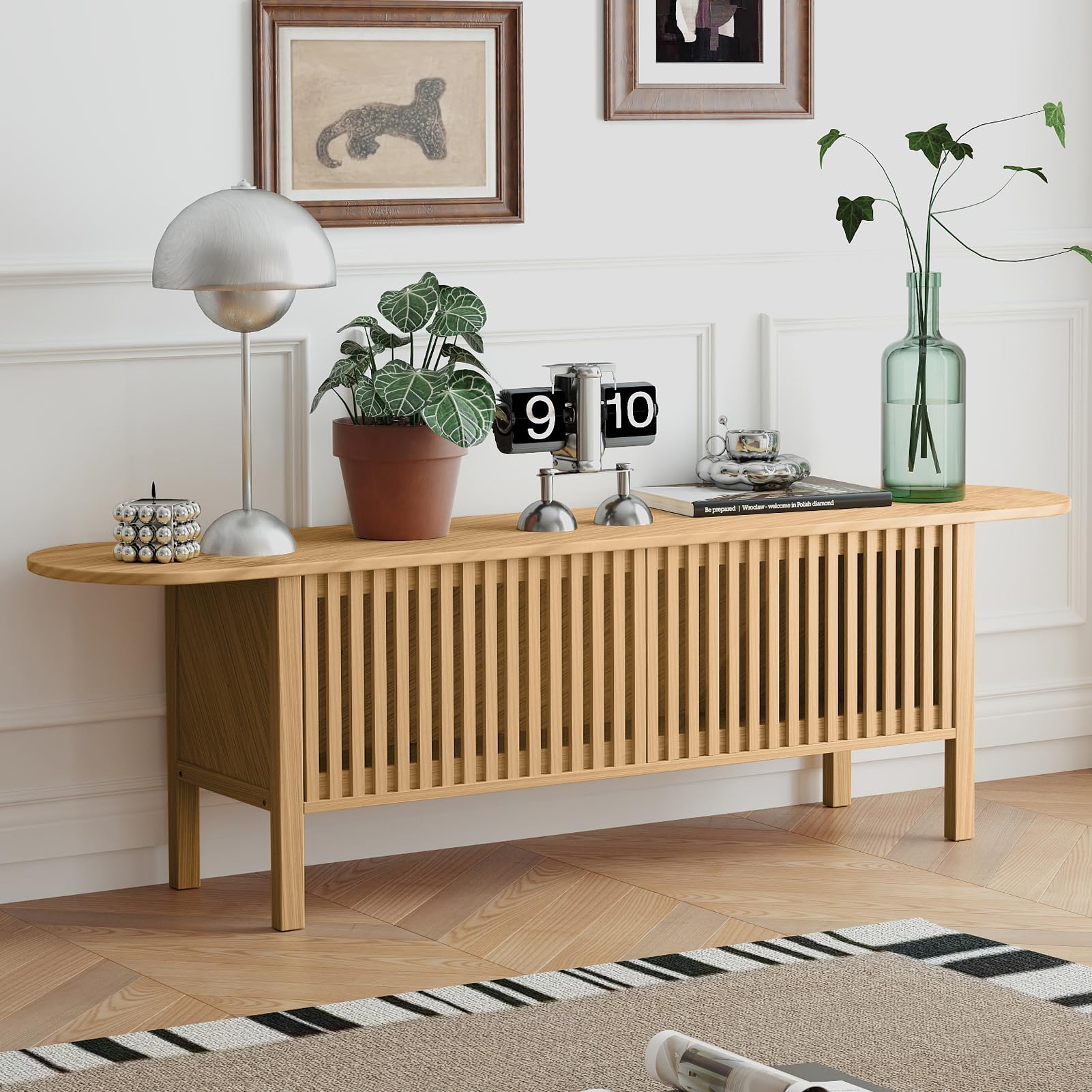 HollyHOME Bamboo TV Stand with Storage for TVs up to 65", Modern ...