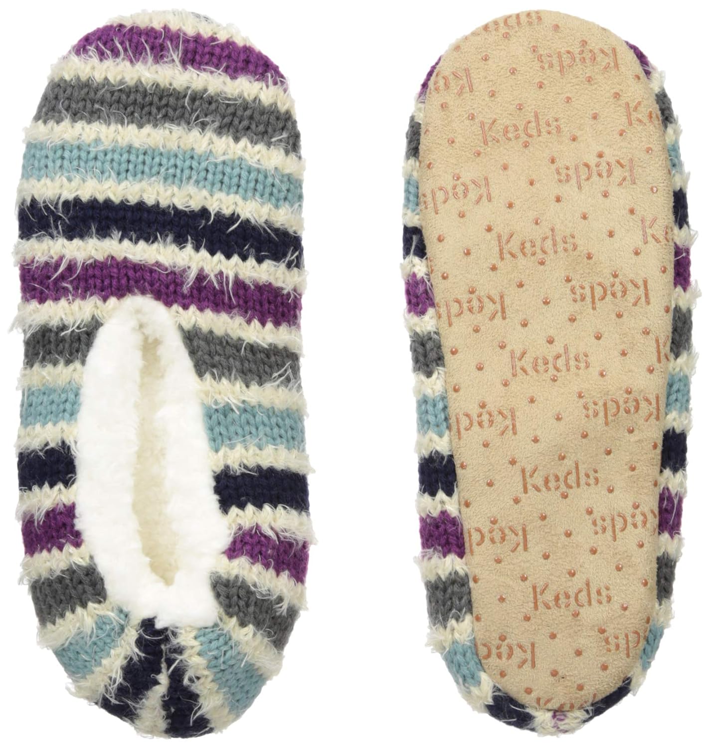 Keds Women's Furry Tail Stripe Slipper Socks, deep Cobalt, Small/Medium ...