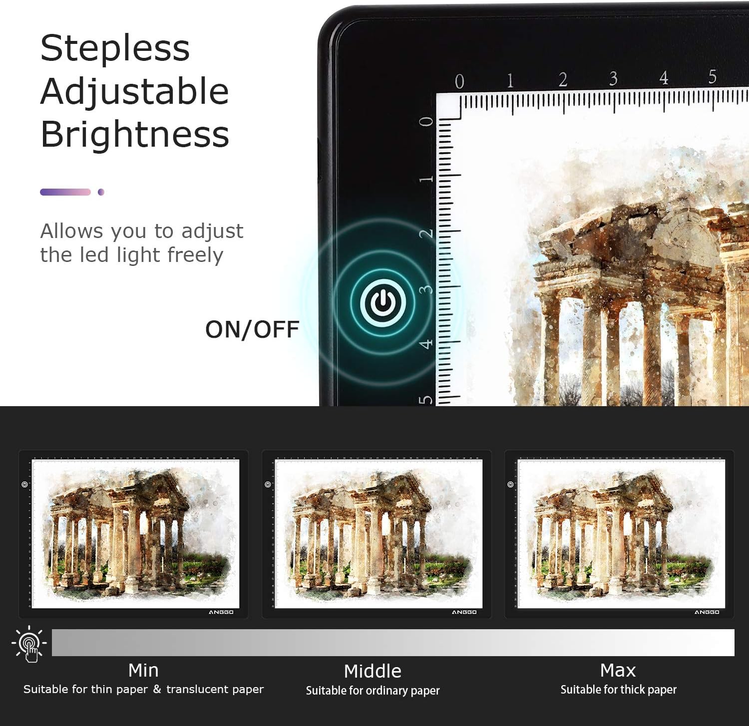 A4 LED Light Box Drawing, ANGGO Stepless Brightness LED Copy Board ...