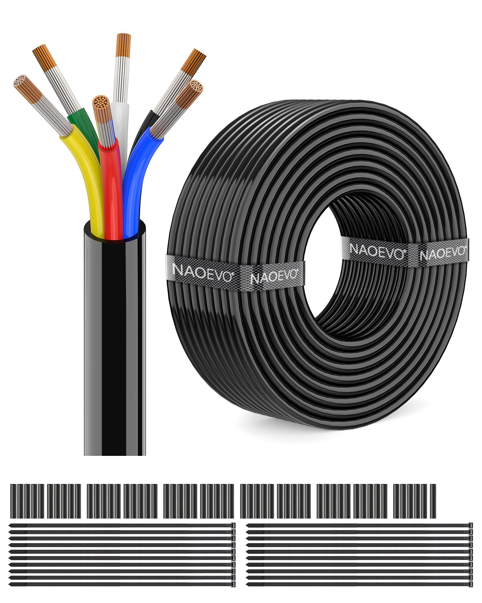 NAOEVO 18 Gauge Wire 6 Conductor Electrical Wire, 18 AWG Stranded PVC ...