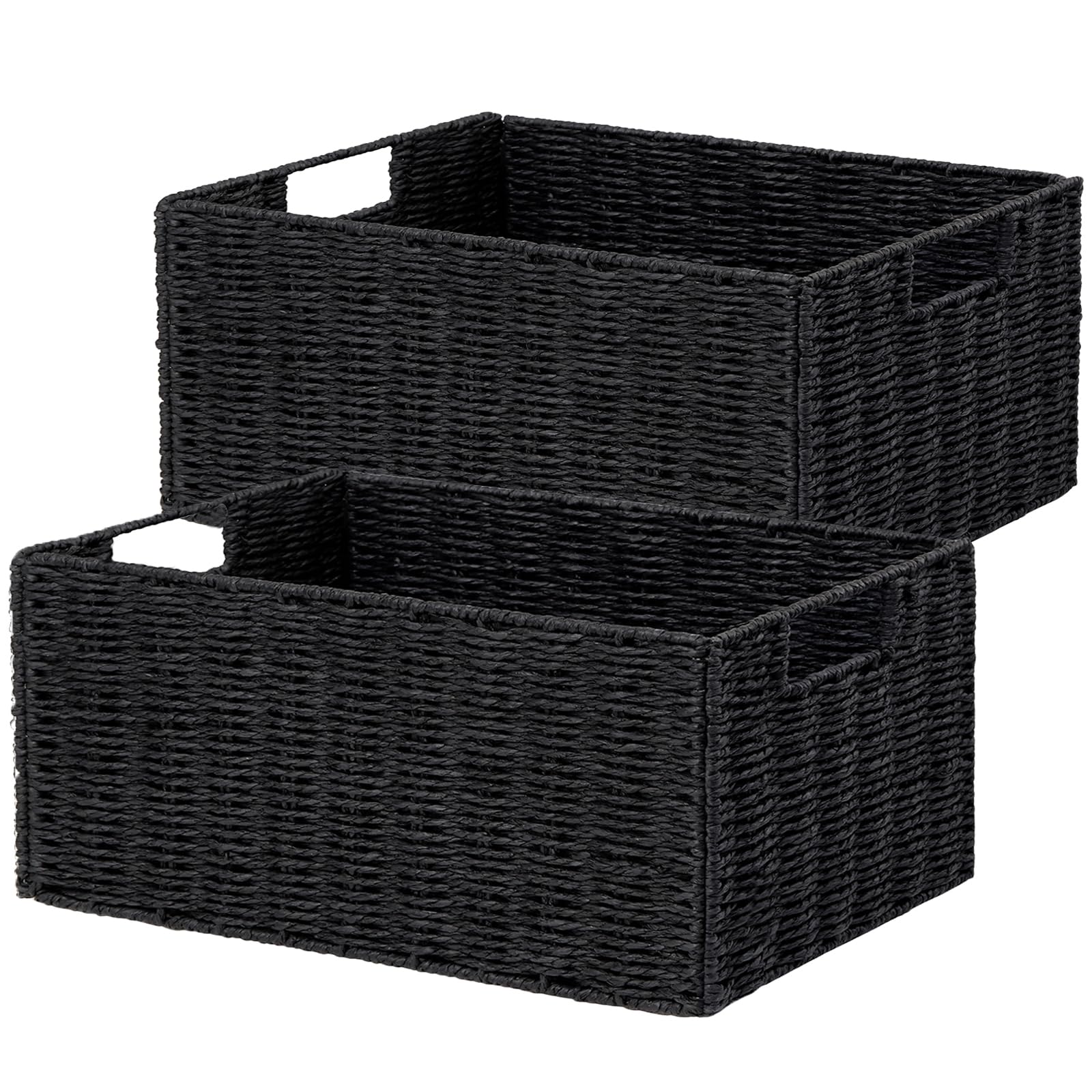 Vagusicc Wicker Storage Basket, Set of 2 Hand-Woven Paper Rope Wicker ...