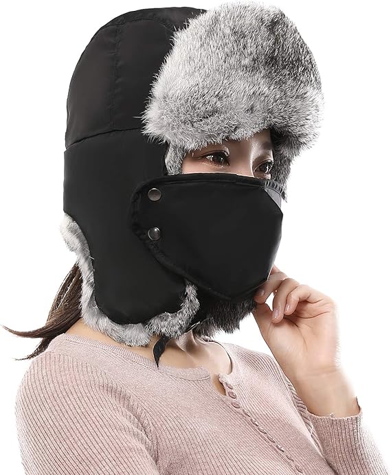 Valpeak Winter Russian Hats for Men Fur Hat with Ear Flaps Unisex ...