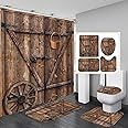 Amazon.com: Jayden&Madge 4PCS/SET Wooden Barn Door Shower Curtain, Vintage Brown Garage Door ...