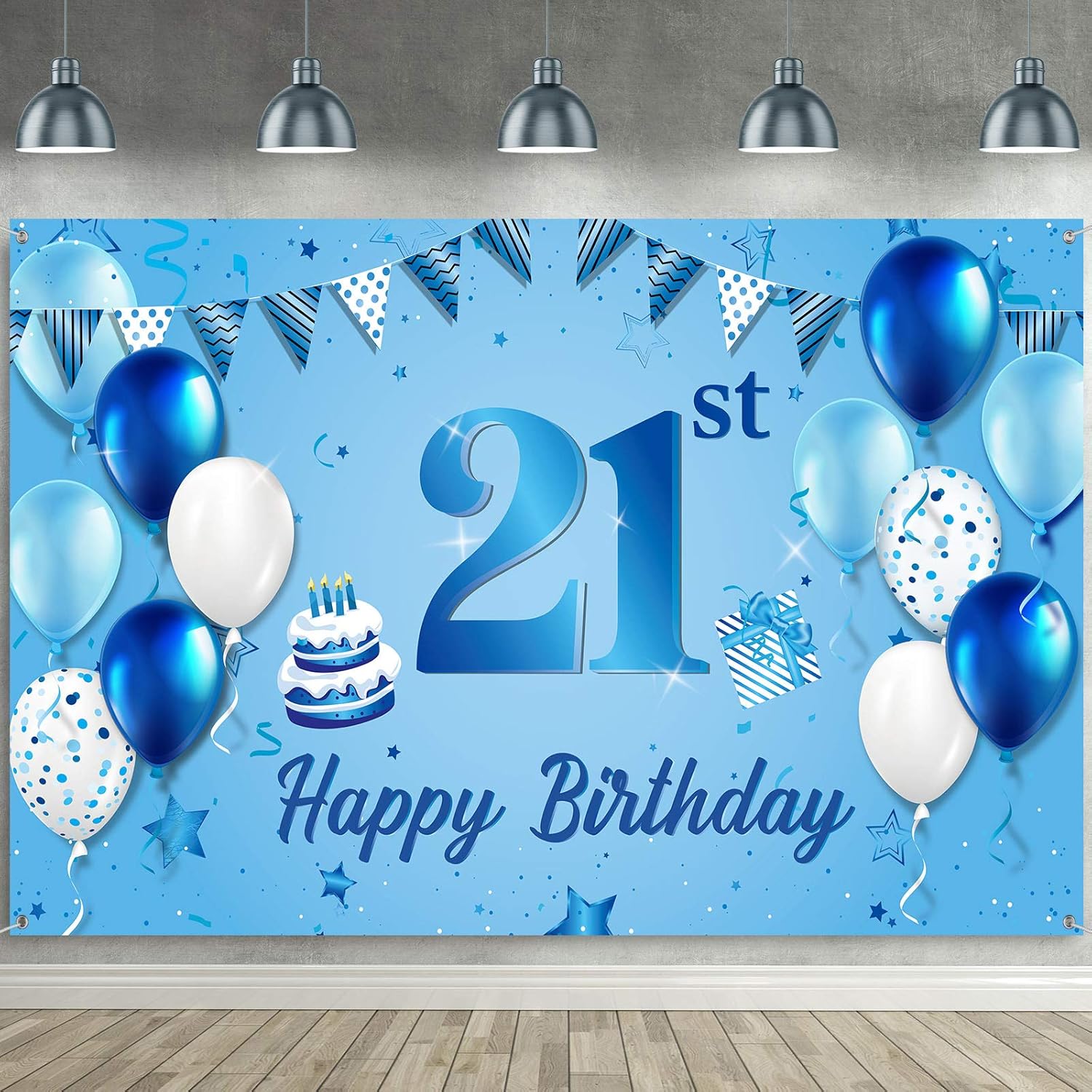 Happy 21st Birthday Backdrop Banner Extra Large Fabric Blue 21st ...