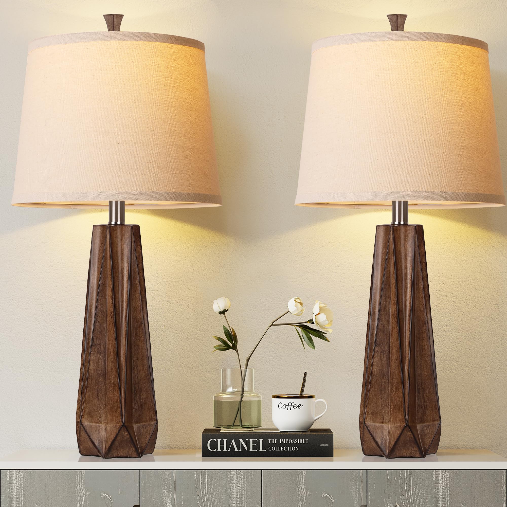 WIHTU 3 Color Temperature Table Lamps Set of 2, Beside Lamp with Linen ...