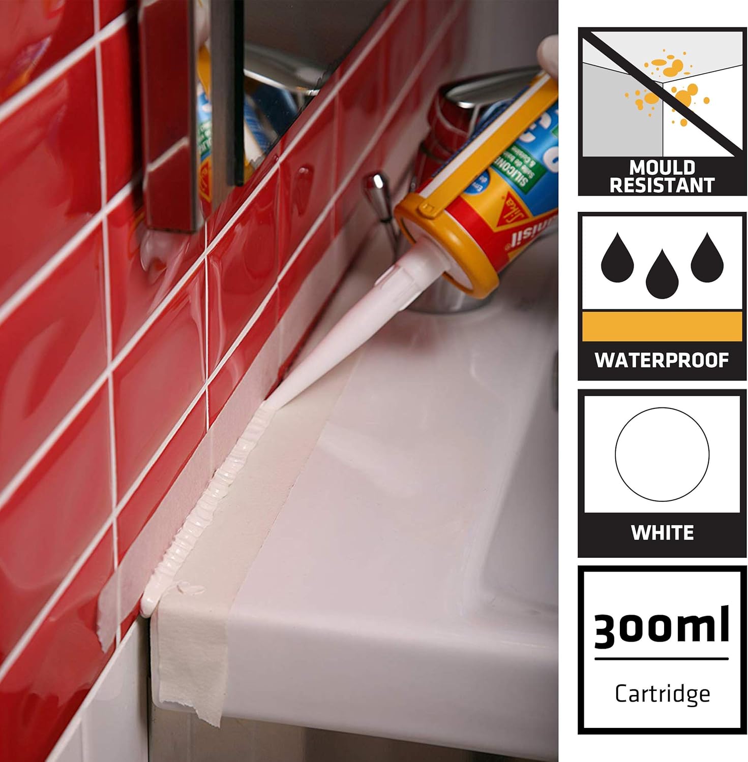 Sika Sanisil Sanitary Silicone Sealant with Anti-Mould, White, 300 ml – BigaMart