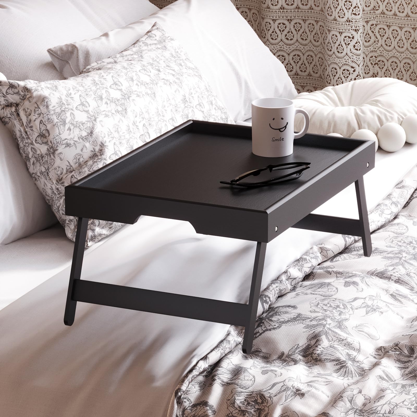 Fibogollo 2 Pack Bamboo Bed Tray Table With Folding Legs,Breakfast ...