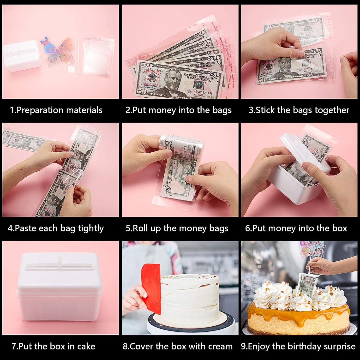 Money Cake Dispenser Box Set Happy Birthday Cake Toppers Butterfly Cake ...