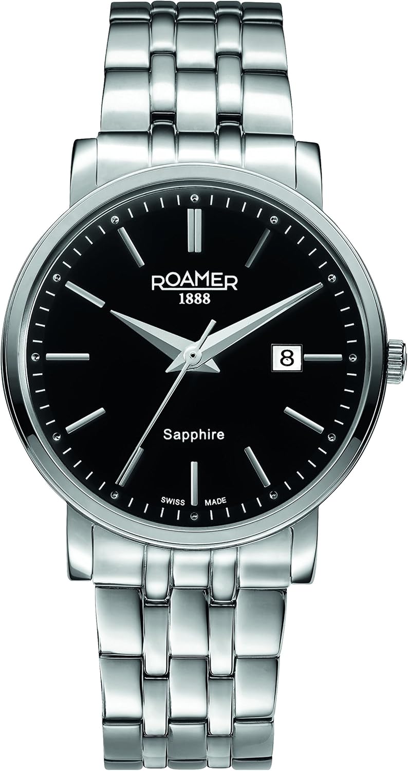 Roamer Men's Quartz Watch with Black Dial Analogue Display and Silver ...