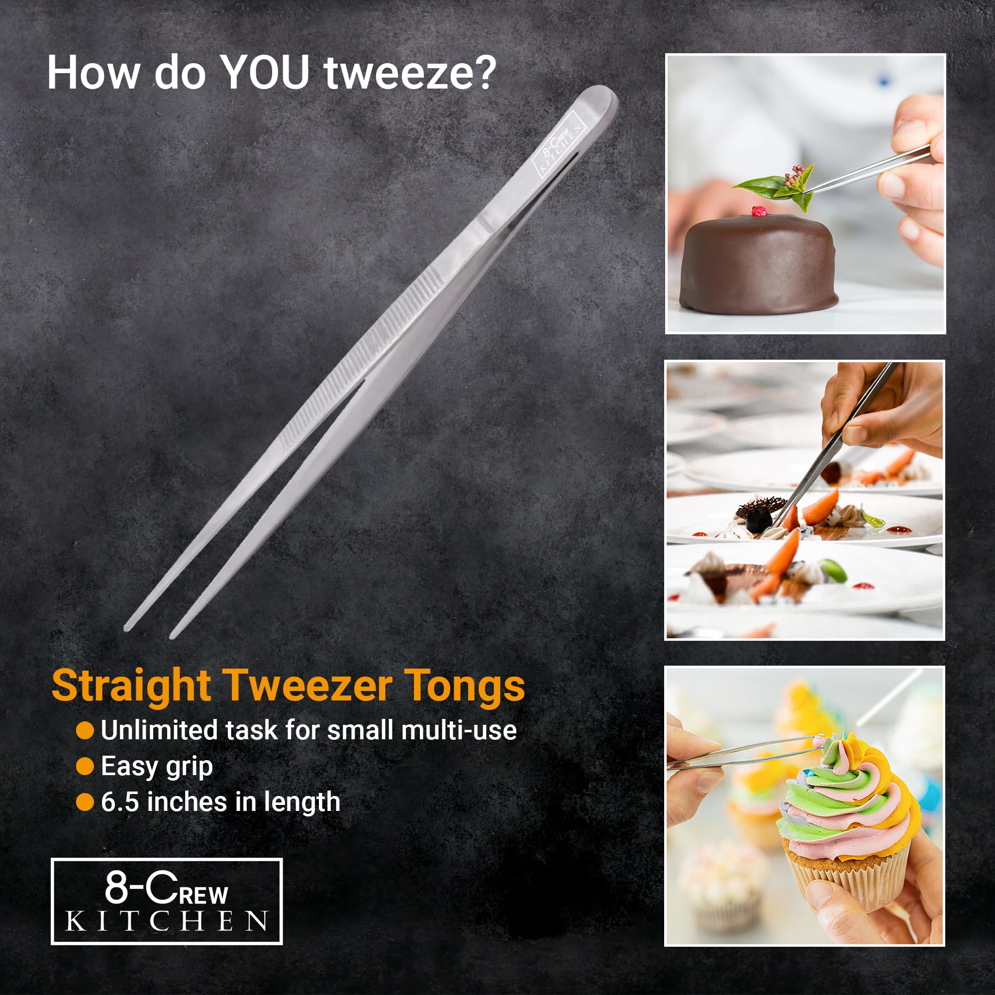 Mua 8-CREW KITCHEN Culinary Stainless Steel Tweezers, 6-inch Set of 3 ...