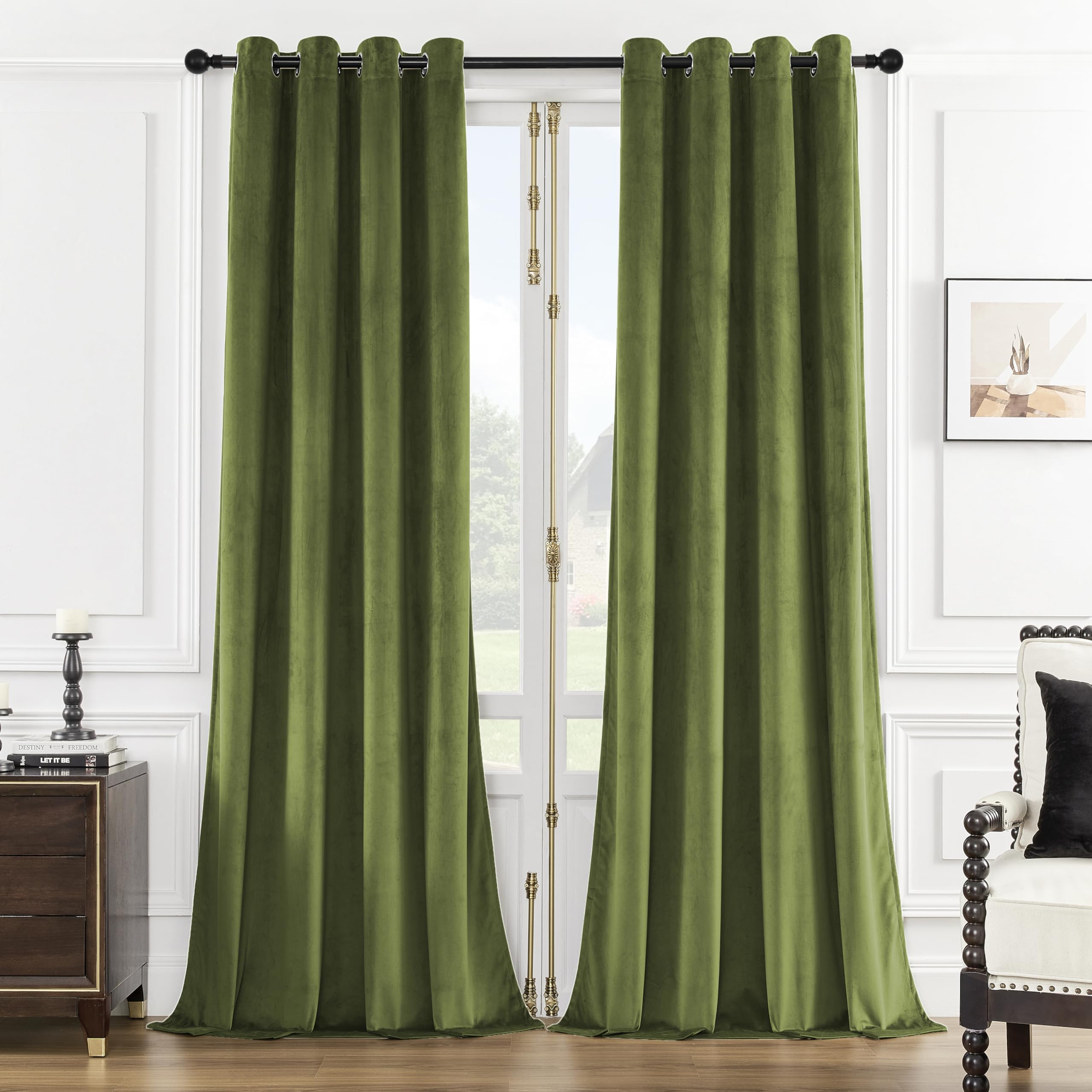 SMILETIME Green 108 in Long Velvet Curtains with Grommet, Thermal ...