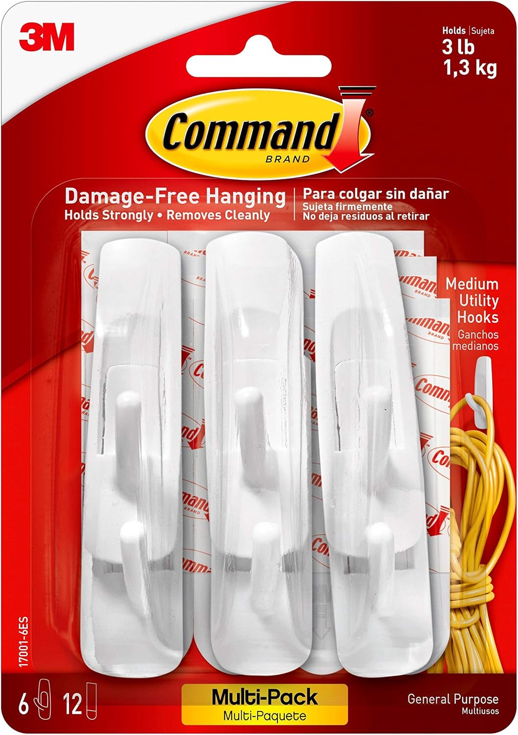 Command 3M 17001-VP-6PK - Ganchos autoadhesivo universal (tamaño medio ...