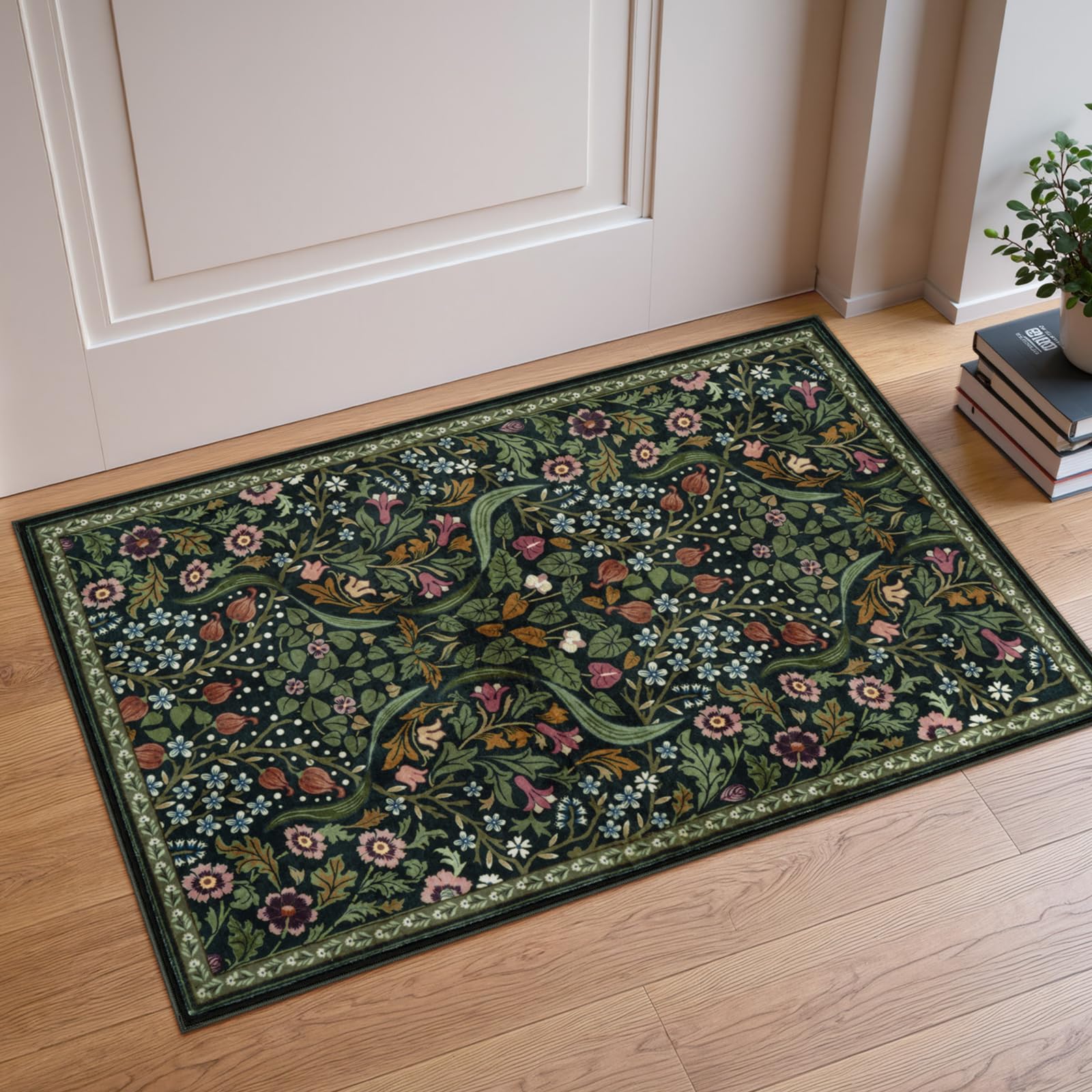 Moynesa Floral Kitchen Rug, 2x3 Washable Rugs Green Non Slip Boho ...