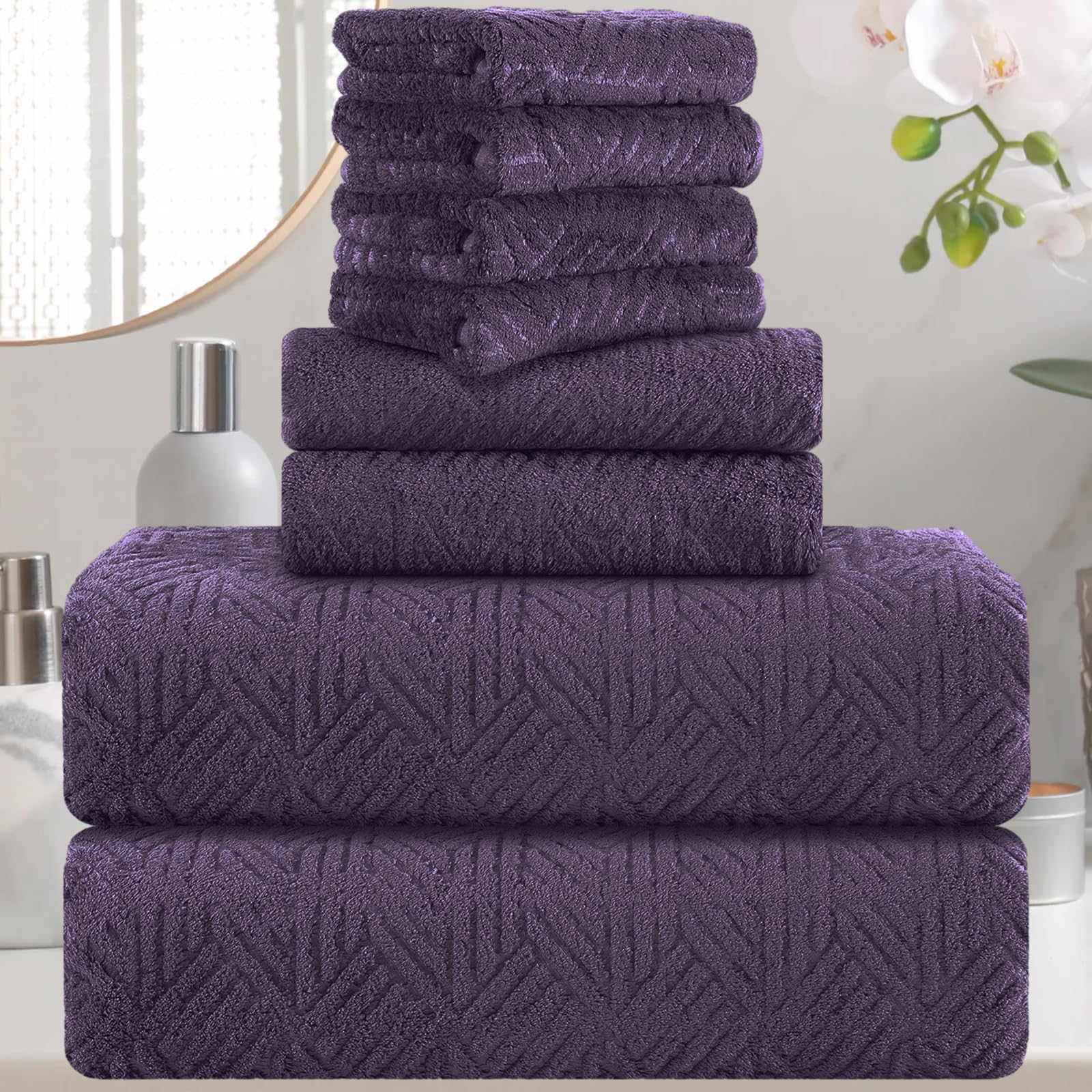 Purple Bath Towels Set of 8, 2 Oversized Towels/2 Hand Towels/4 ...