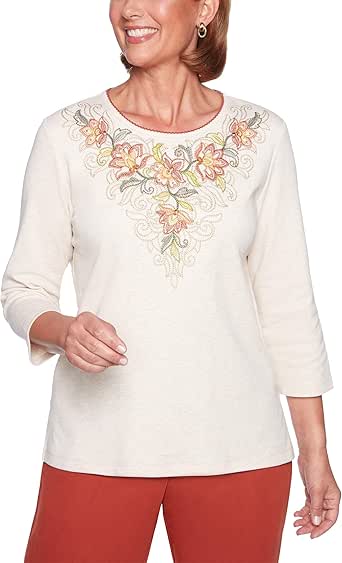 Alfred Dunner Women's Autumn in New York Embroidered Yoke Top (Petite ...