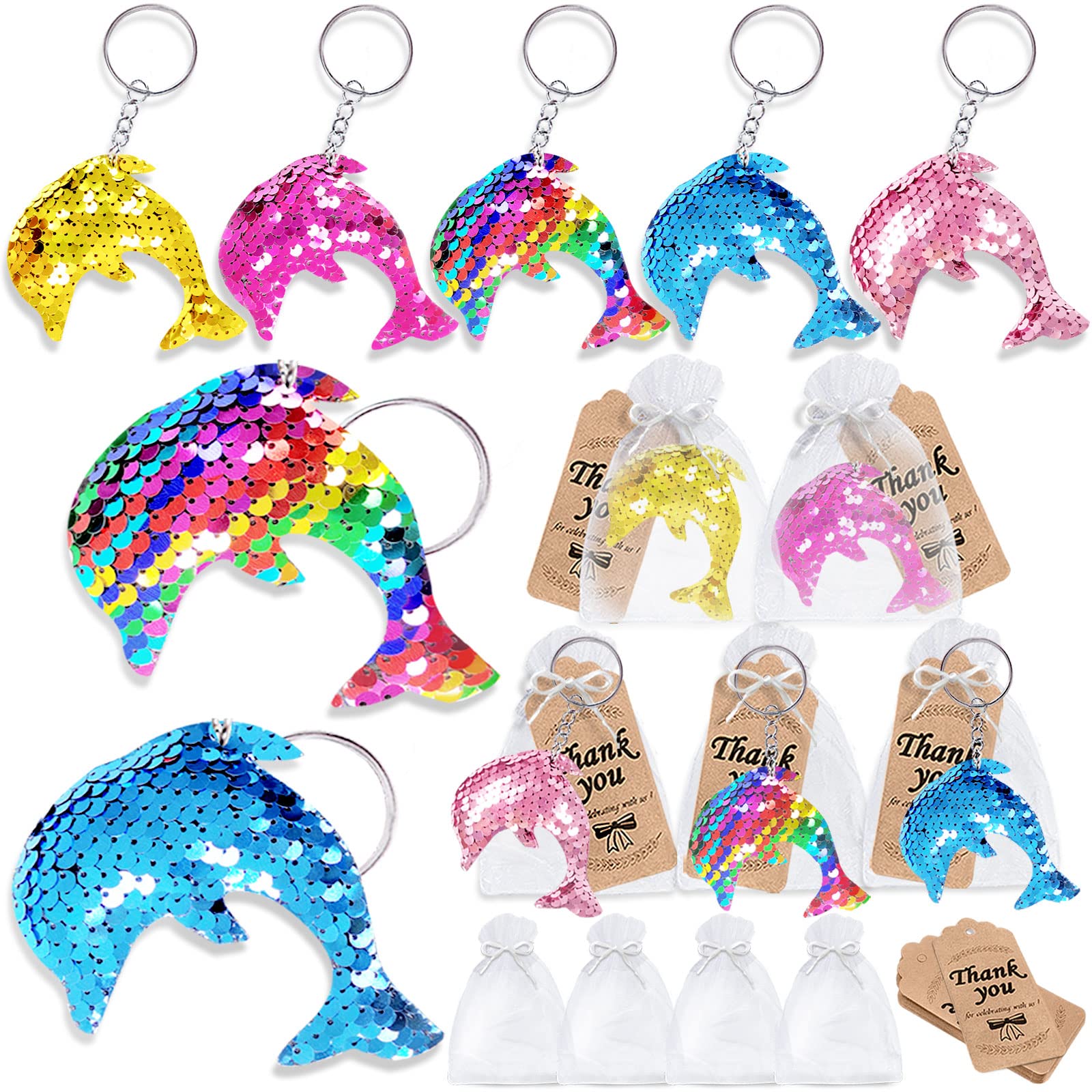 CiciBear 60 Pack Dolphin Sequin Keychains Set with 20 Dolphin Keychains ...