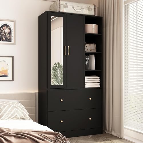 Hitow Wardrobe Armoire Closet with 2 Doors, 31.4" W Freestanding ...