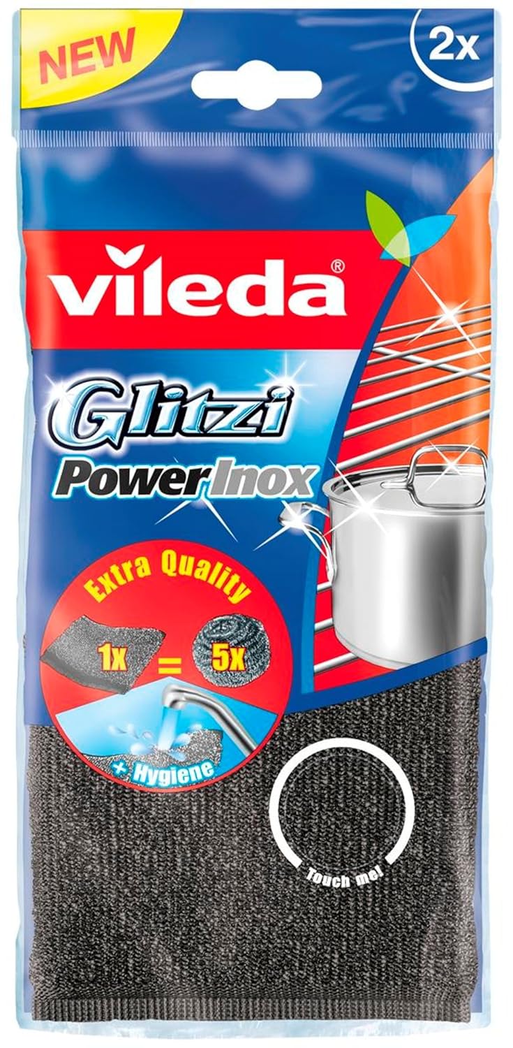 Vileda Glitzi Power INOX Steel Sponge for Stubborn Dirt, 2 Pieces ...