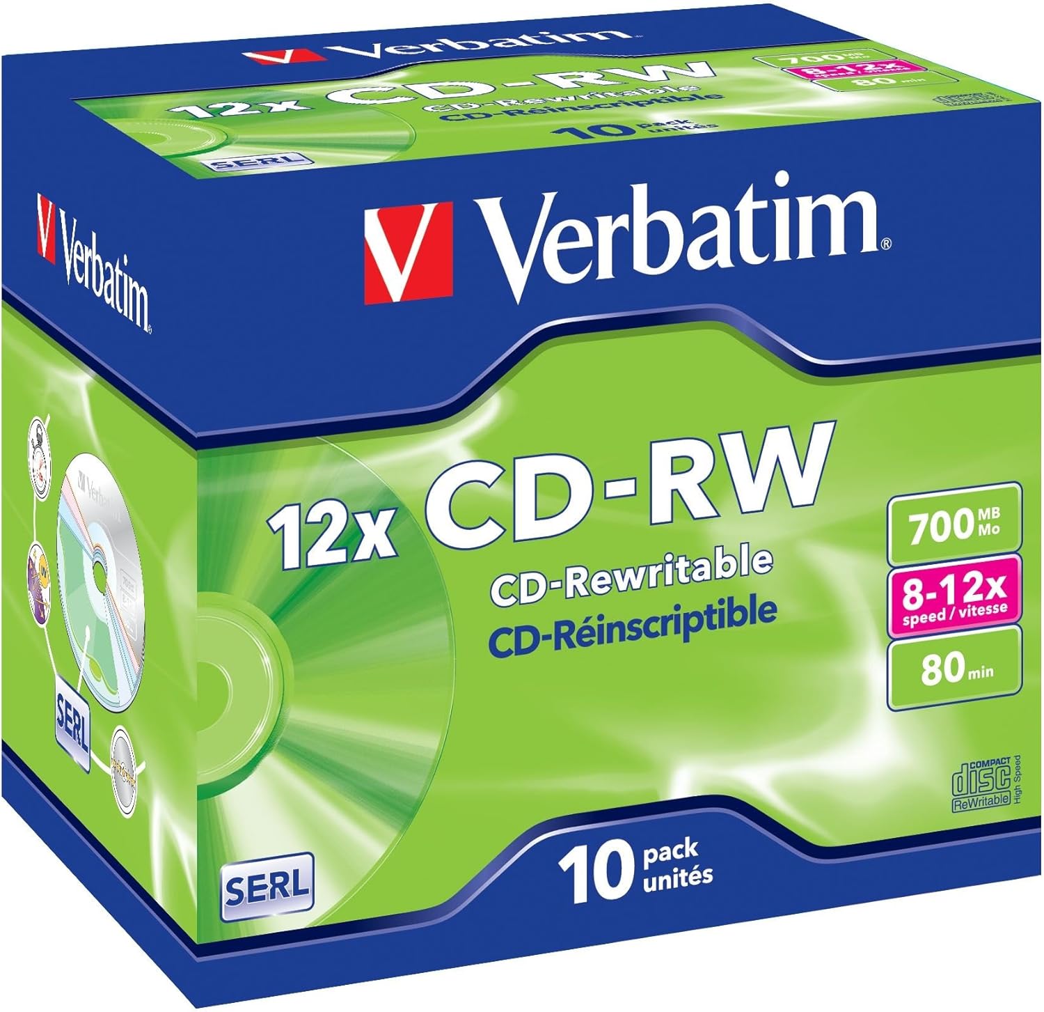 Verbatim 43148 CD Rewritable CD RW Scratch Resistant 700MB 12 X verbatim-43148-cd-rewritable-cd-rw-scratch-resistant-700mb-12-x