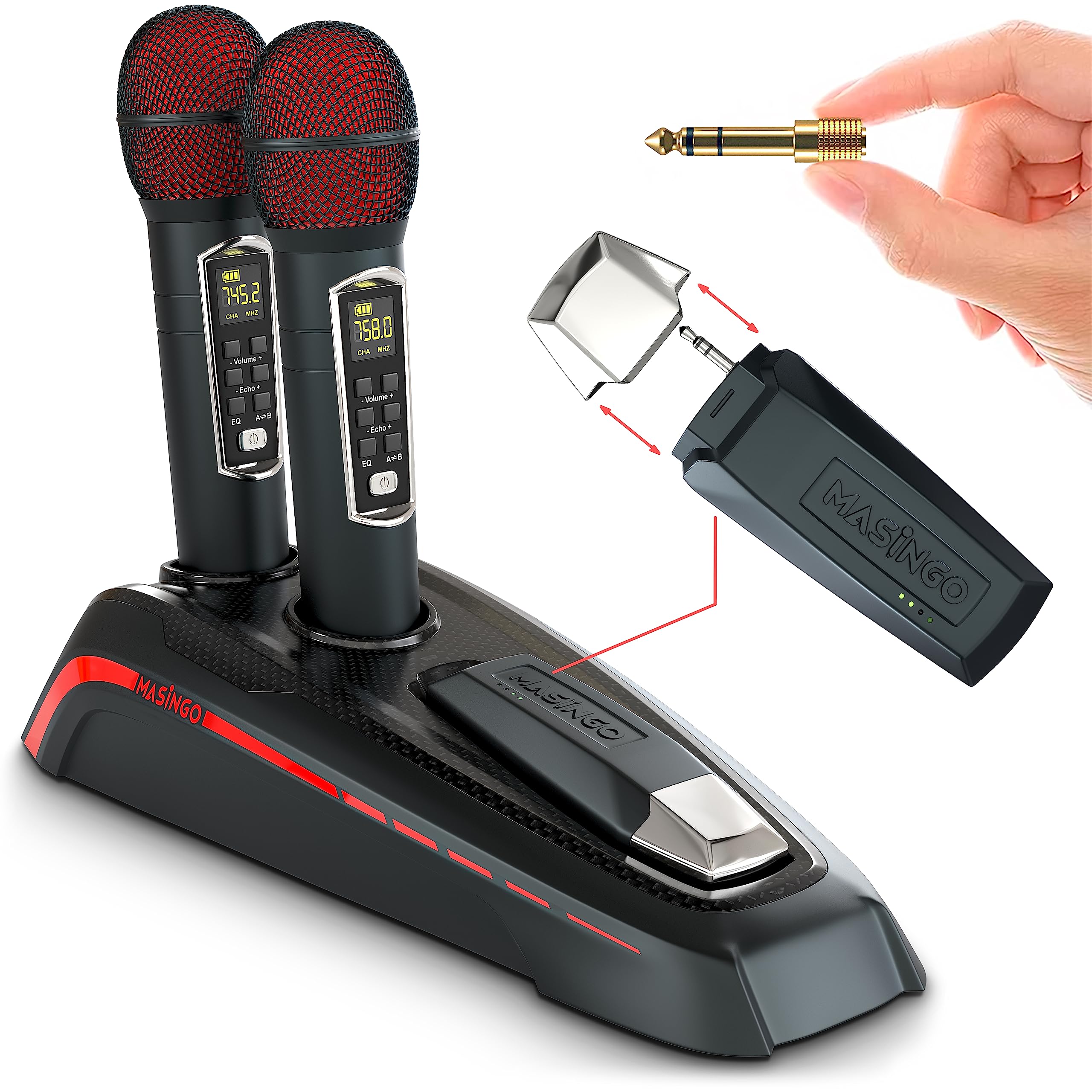 MASINGO 2 Wireless Karaoke Microphones with Integrated Bluetooth ...