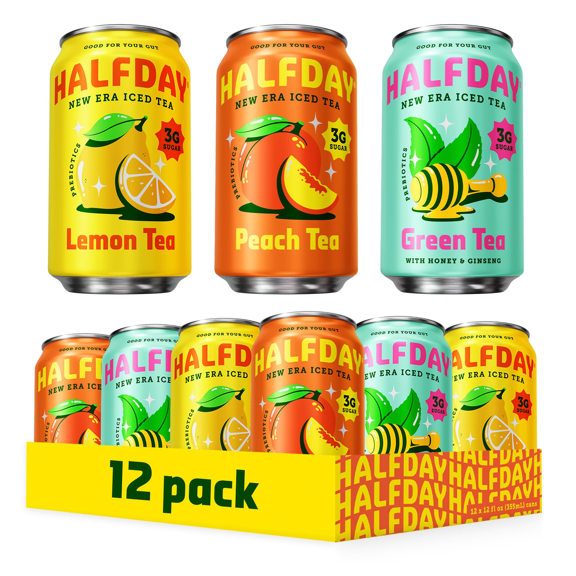 Mua Halfday Prebiotic Iced Tea Lemon, Peach & Green Tea Variety Pack ...