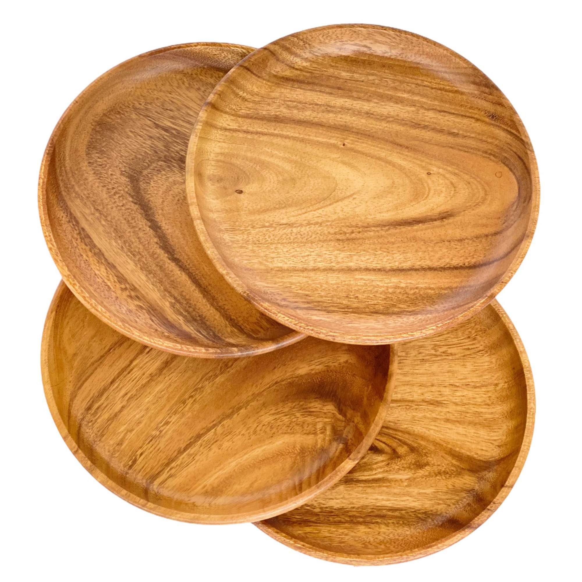 WRIGHTMART Wood Plate Set of 4, Natural Rustic Acacia 10" Round ...