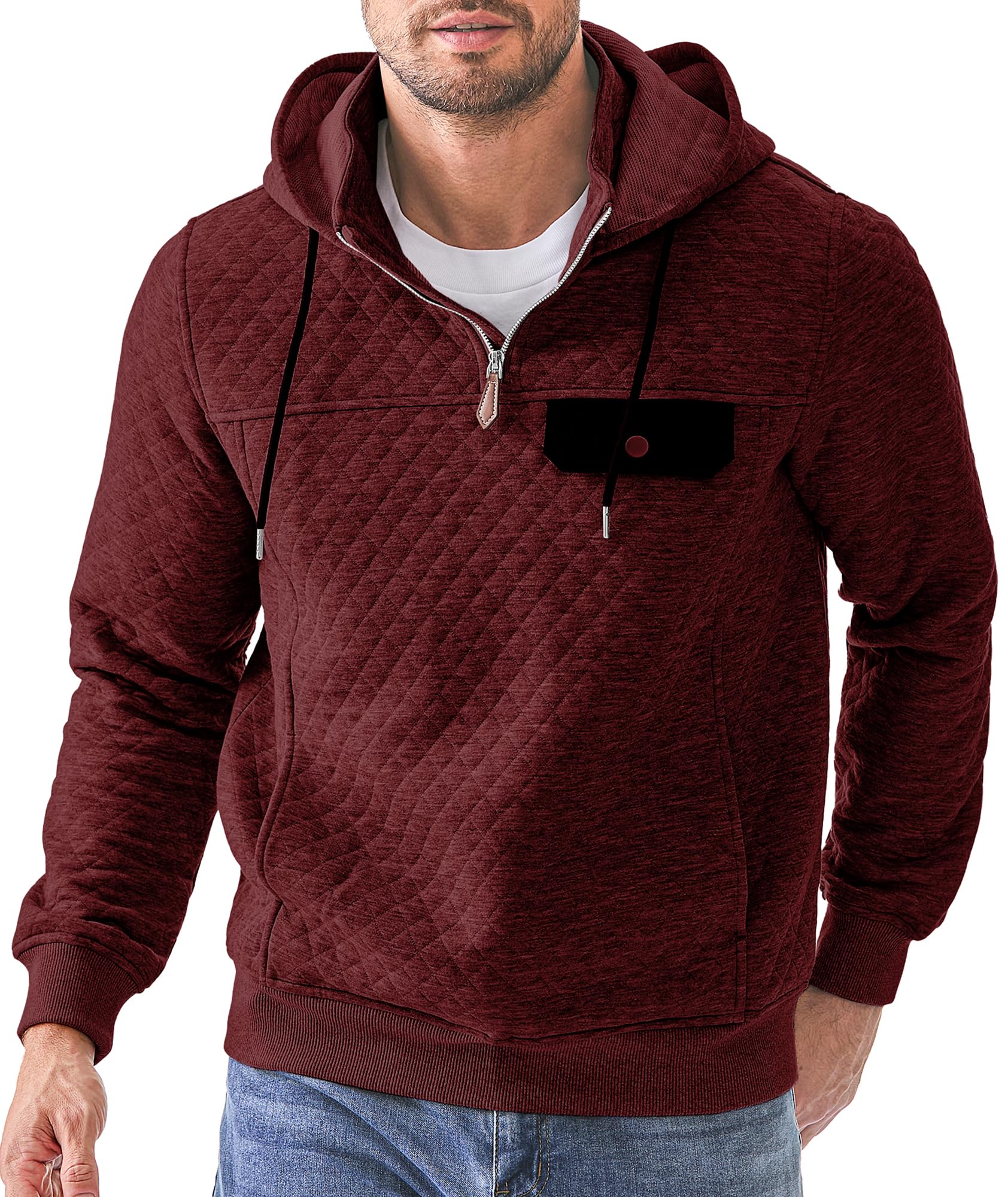 JMIERR Men's Sweaters Quilted Hoodies Casual Fall Shirts Long Sleeve ...