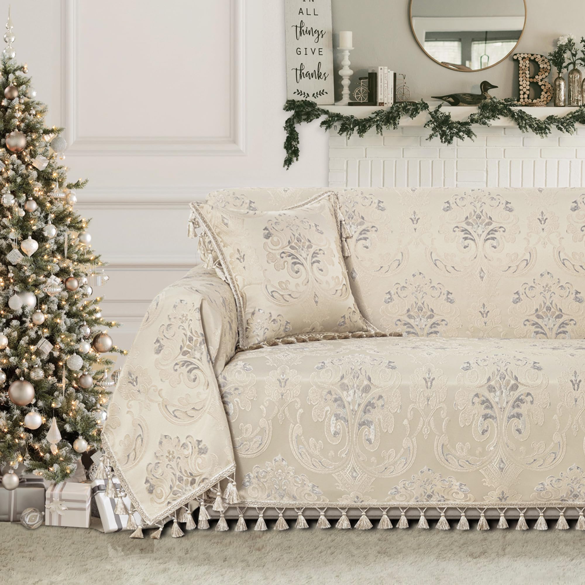 Loom and Mill Luxury Sofa Covers, Classic Damask Jacquard Thick ...