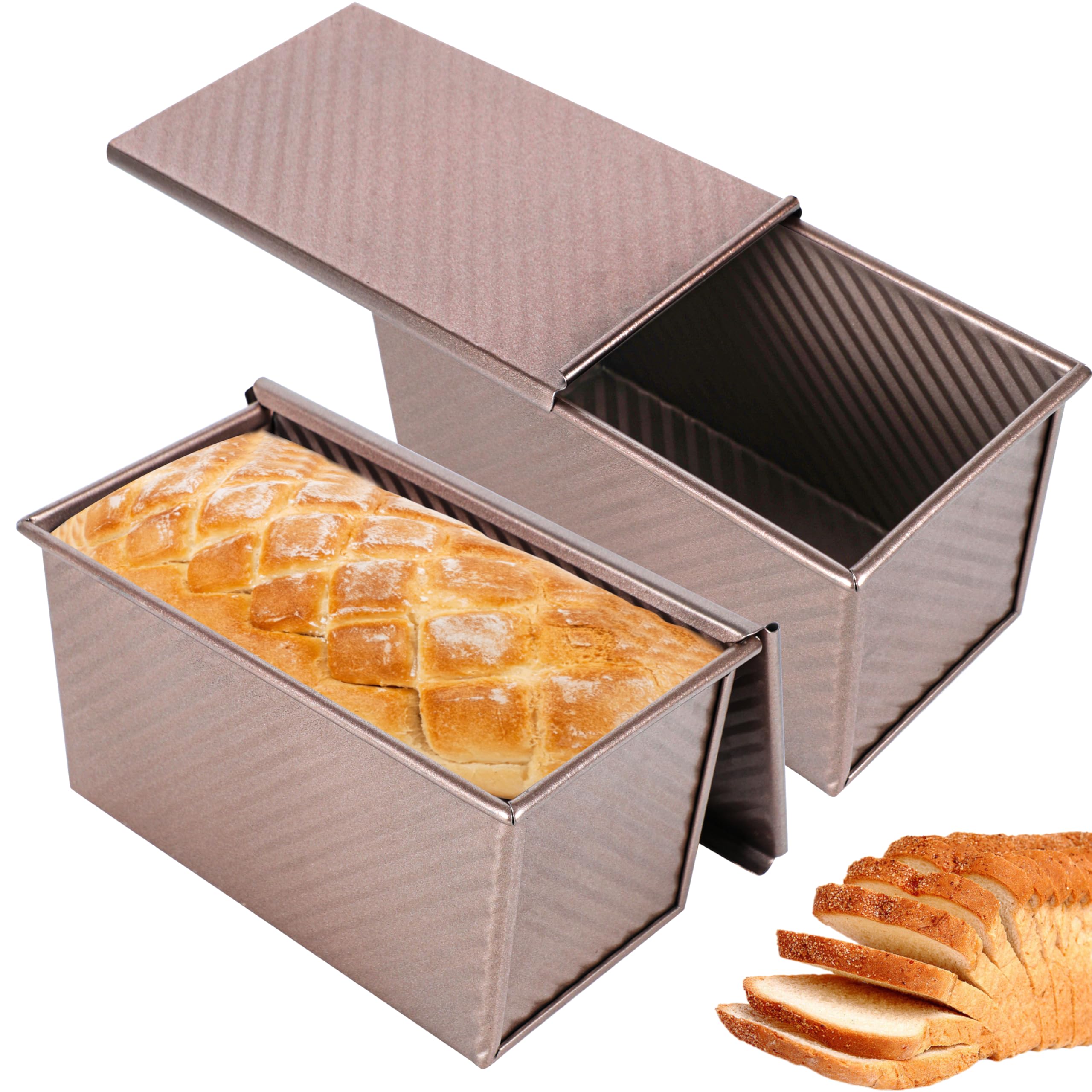 Spmarkt 2pack 1LB Black Pullman Loaf Pan with Lid, Non-Stick Sandwich ...
