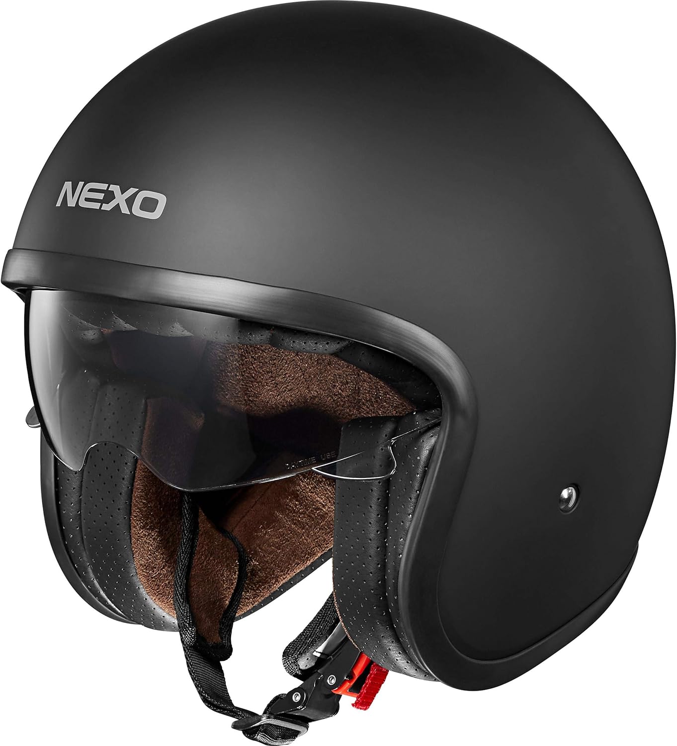 Nexo motorcycle helmet with matte black sun visor and removable padding ...