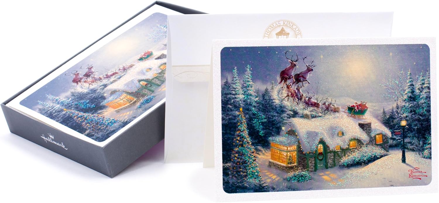 Hallmark Thomas Kinkade Boxed Christmas Cards, Santa (16 Cards and 17 ...
